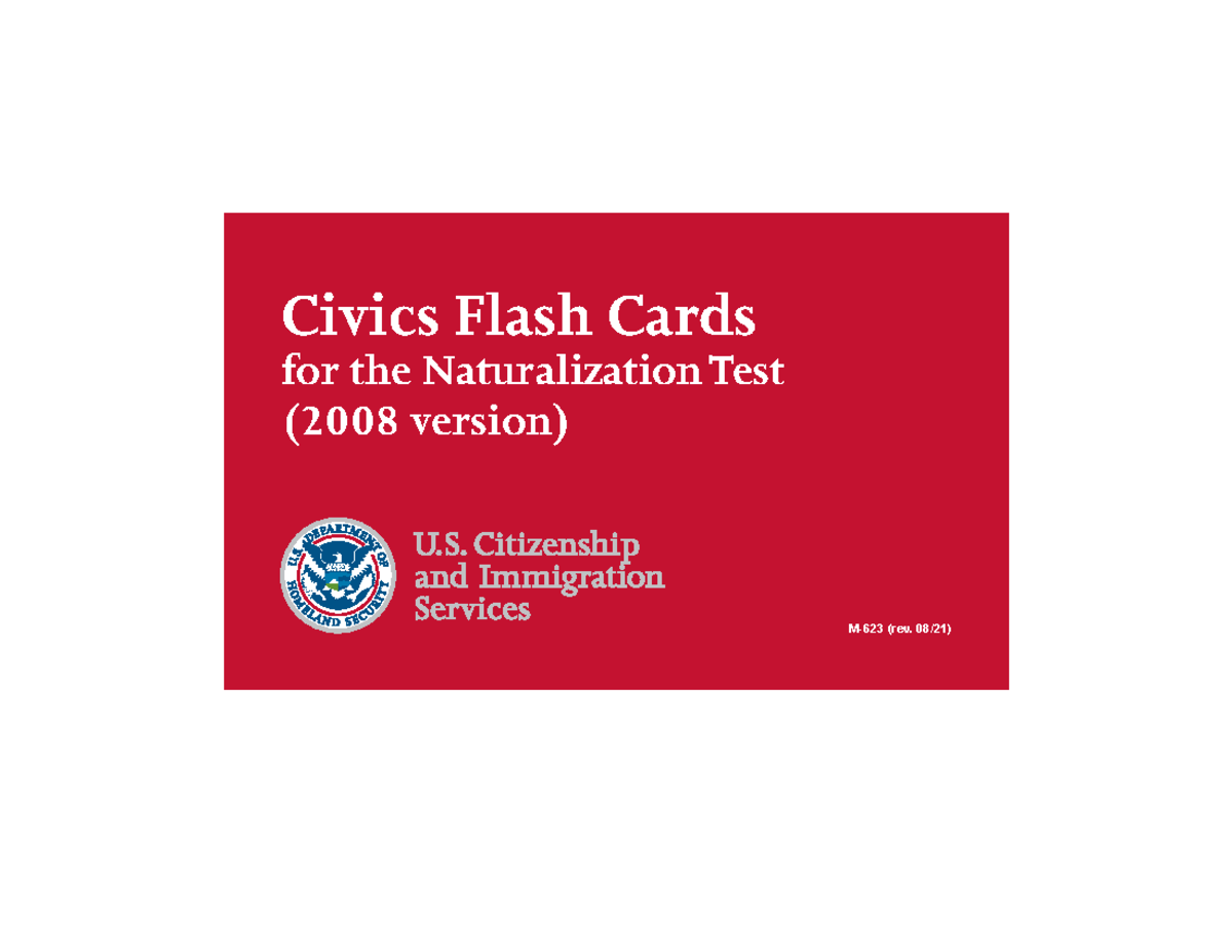 USCIS Civics Flash Cards for Naturalization Test (M-623) - Studocu
