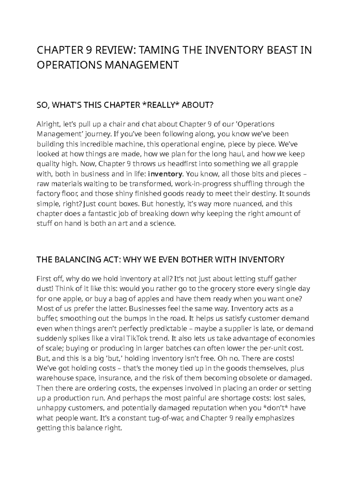 CHAPTER 9 REVIEW: MASTERING INVENTORY IN OPERATIONS MGMT - Studocu