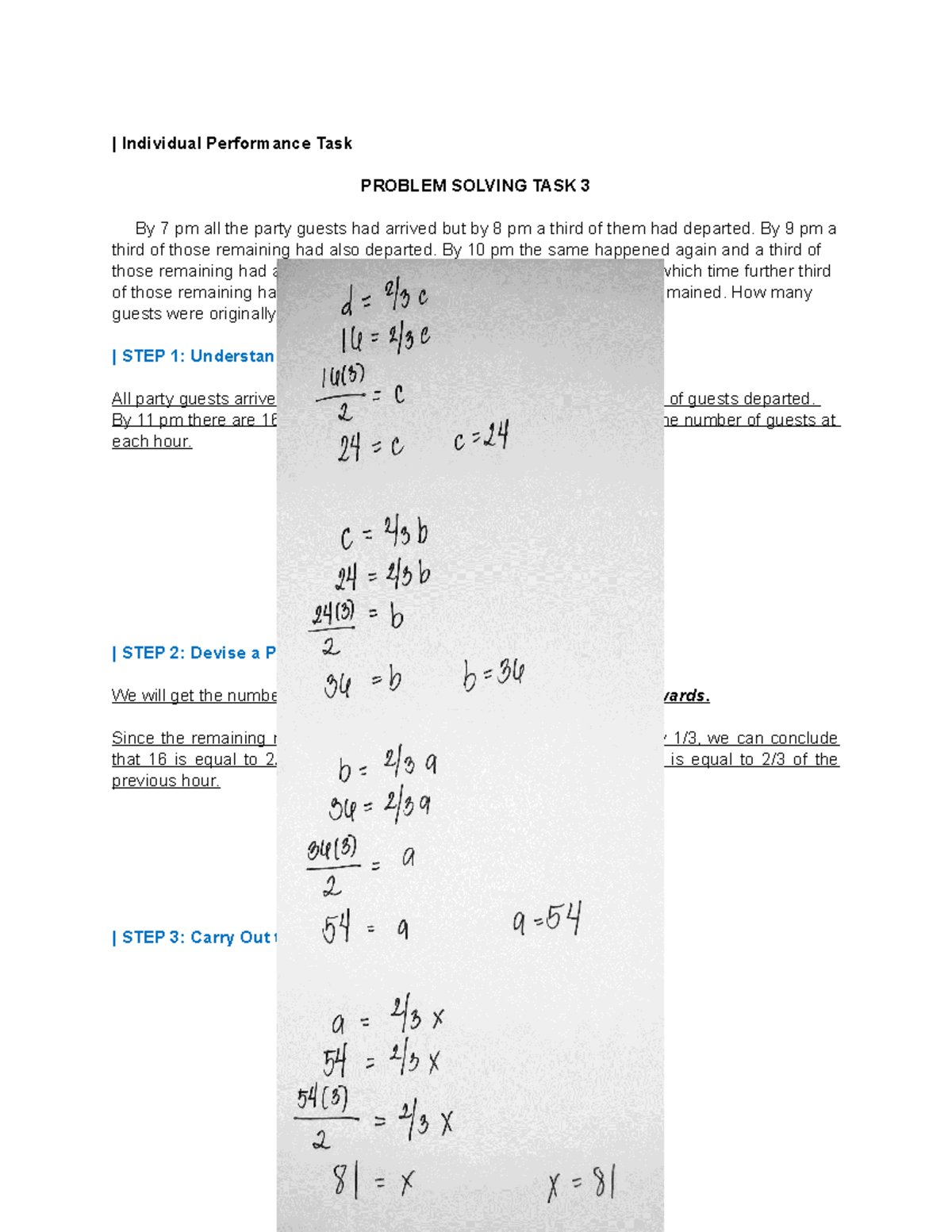 Problem Solving Using Polya's Method - | Individual Performance Task ...