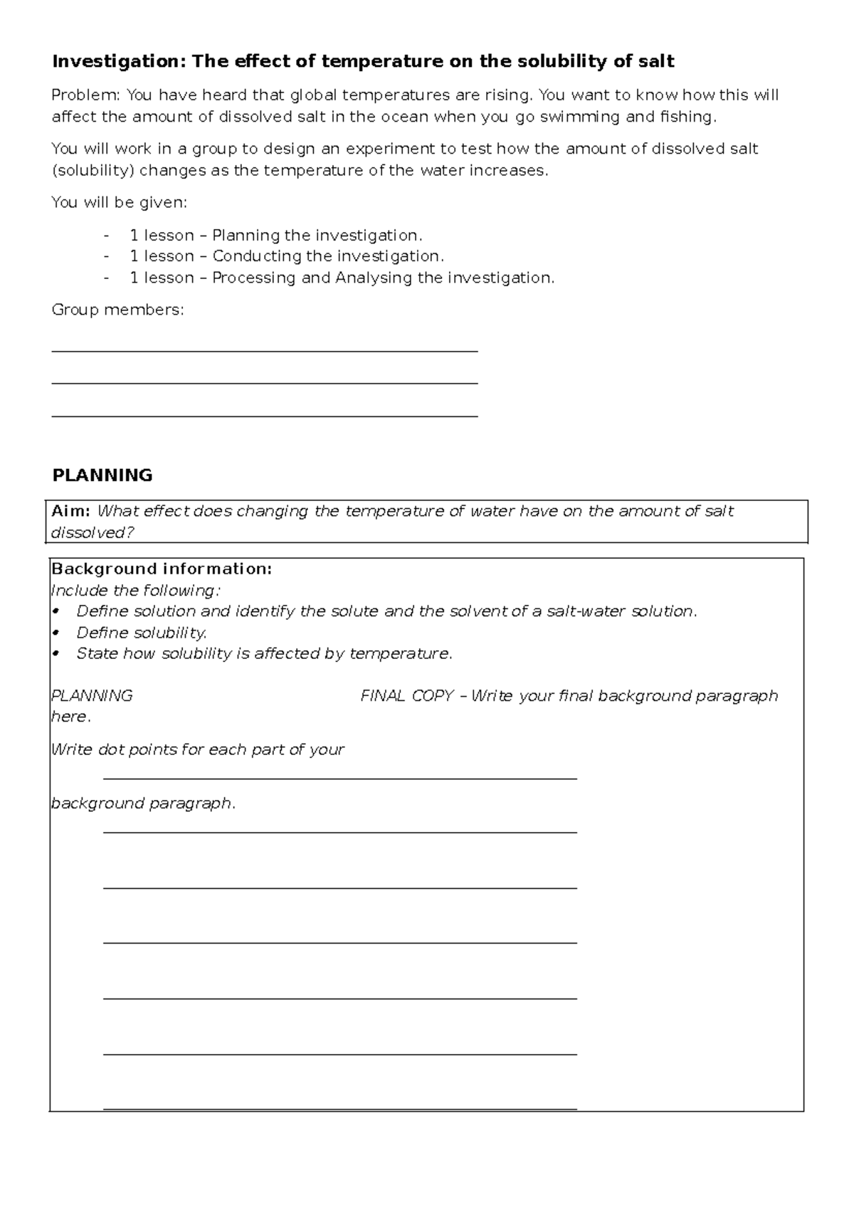 Investigation - Effect of Temperature on Salt Solubility (SCI101) - Studocu