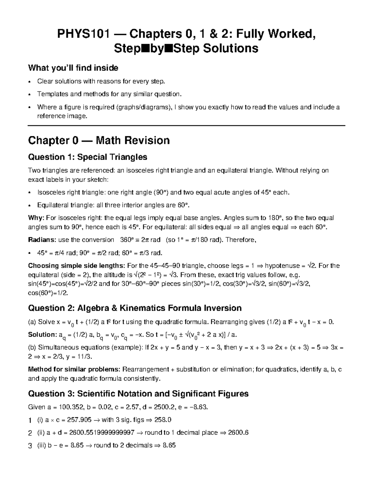 PHYS101 Step-by-Step Solutions for Chapters 0, 1, 2 - Studocu