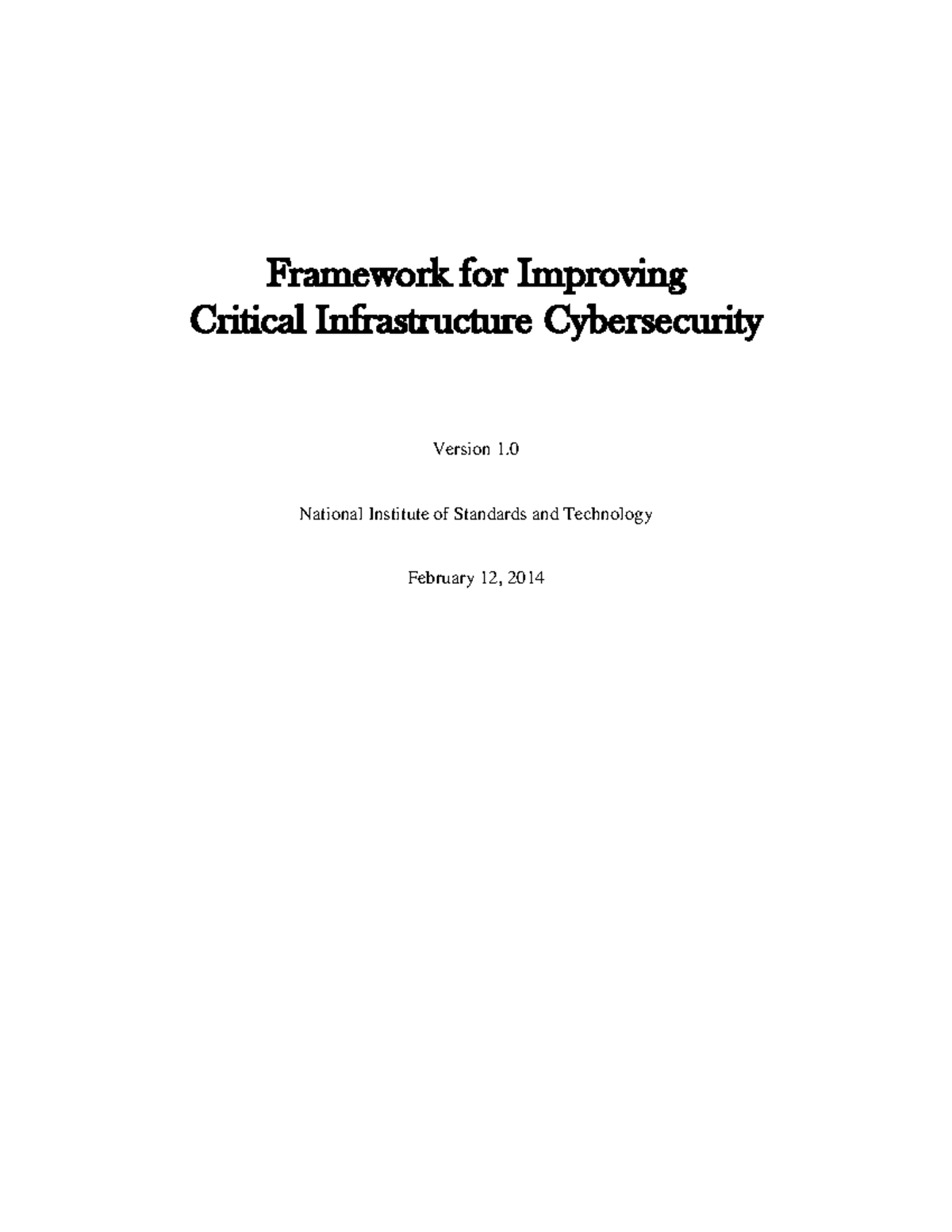 NIST CSF V1.0: Framework for Enhancing Critical Infrastructure ...