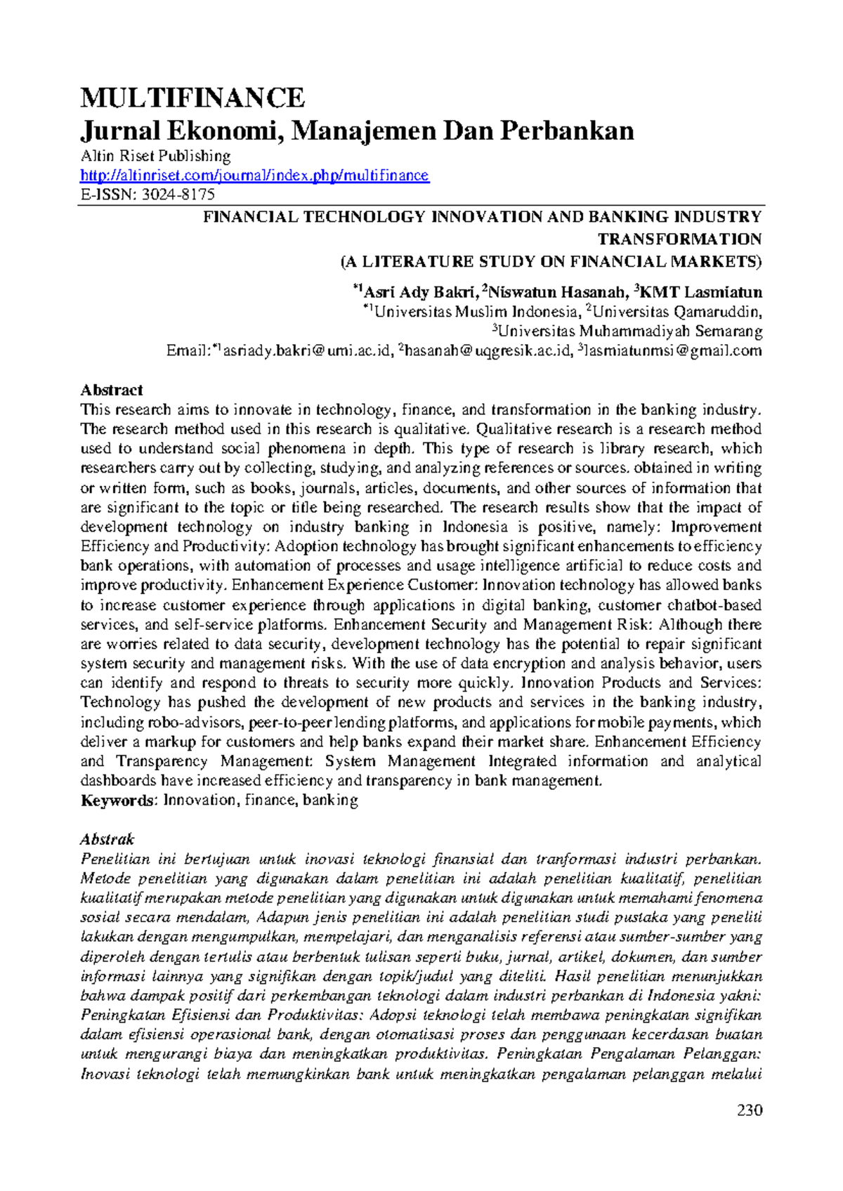 Financial Technology Innovation & Banking Transformation: A Literature ...