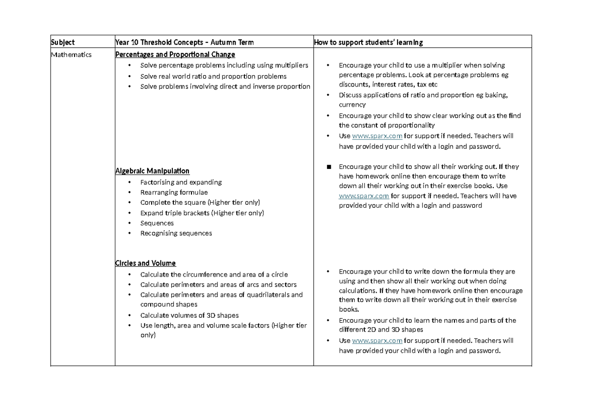 Y10 Maths Autumn Term 2024: Key Concepts & Problem Solving - Studocu