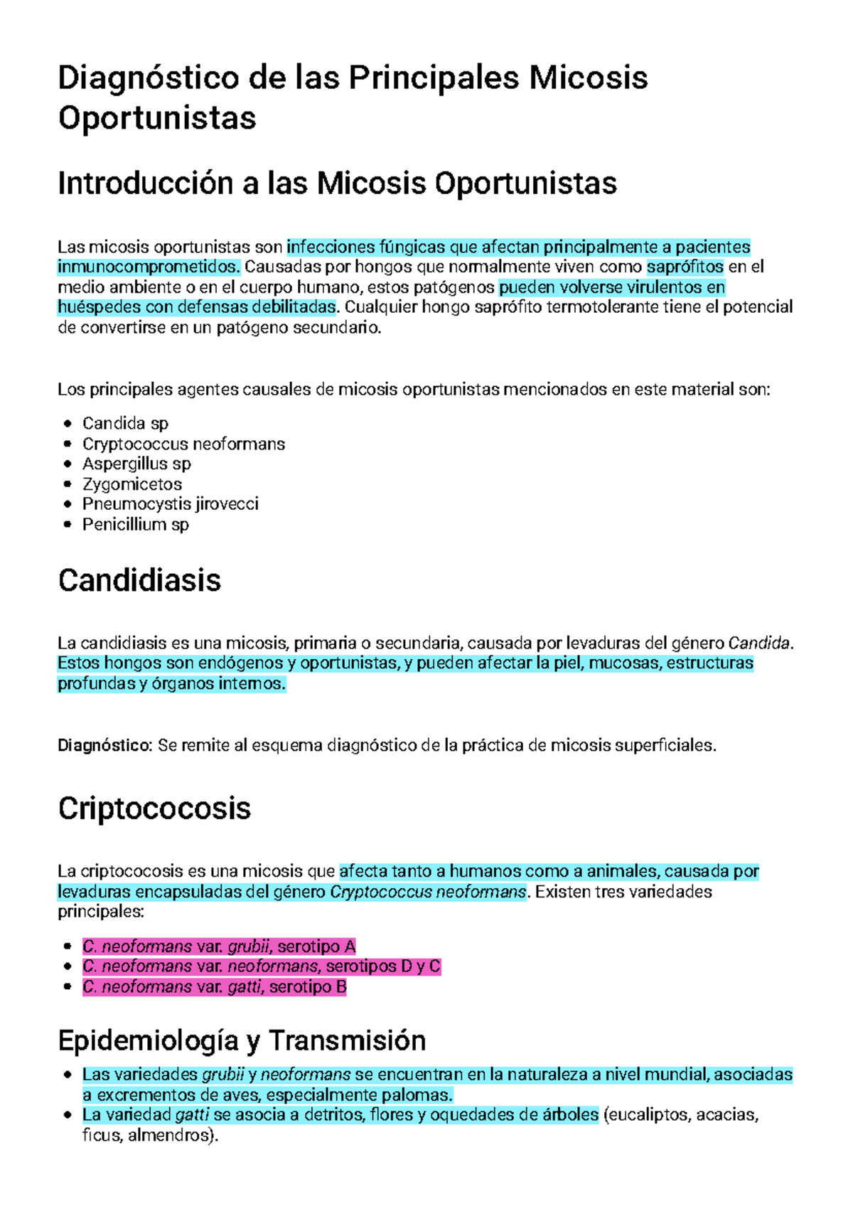 Diagnóstico de Micosis Oportunistas: Candida, Criptococosis y Más - Studocu