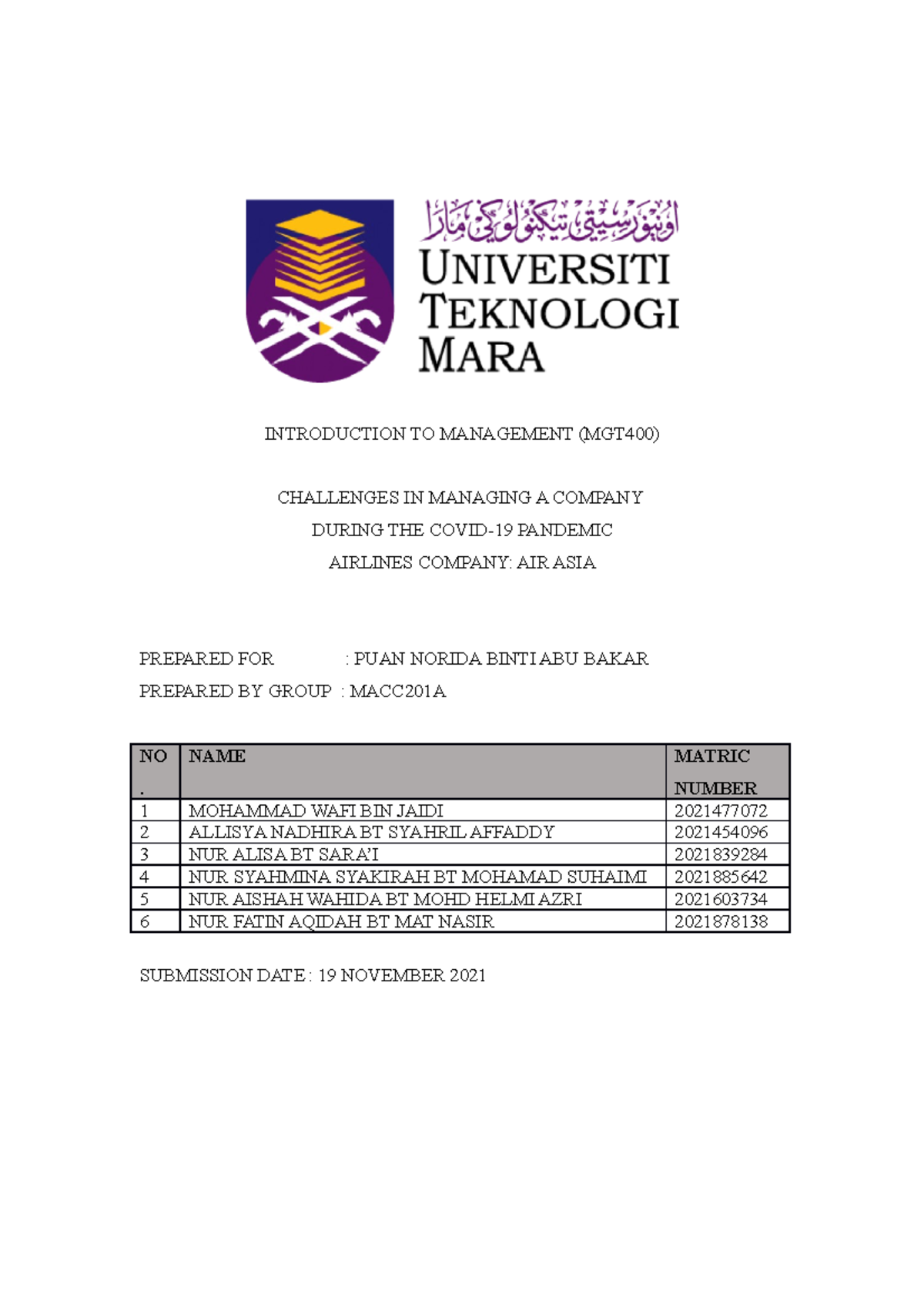 MGT400 Final Assignment: Challenges Faced by AirAsia During COVID-19 ...