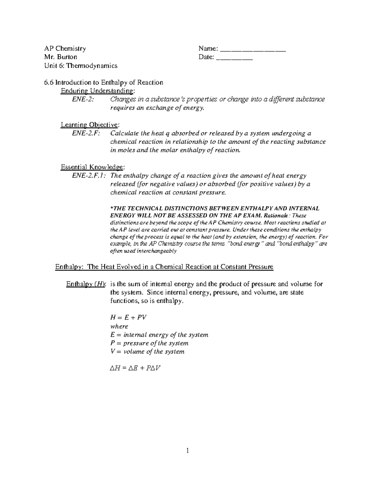 AP Chem 2026 Unit 6.6: Enthalpy of Reaction Notes - Studocu