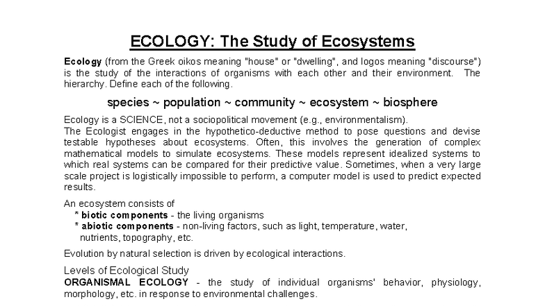 ECO 101: Comprehensive Overview of Ecosystems and Ecology - Studocu