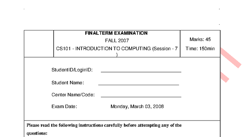 CS101 Final Term Exam Guide - Introduction to Computing - Studocu
