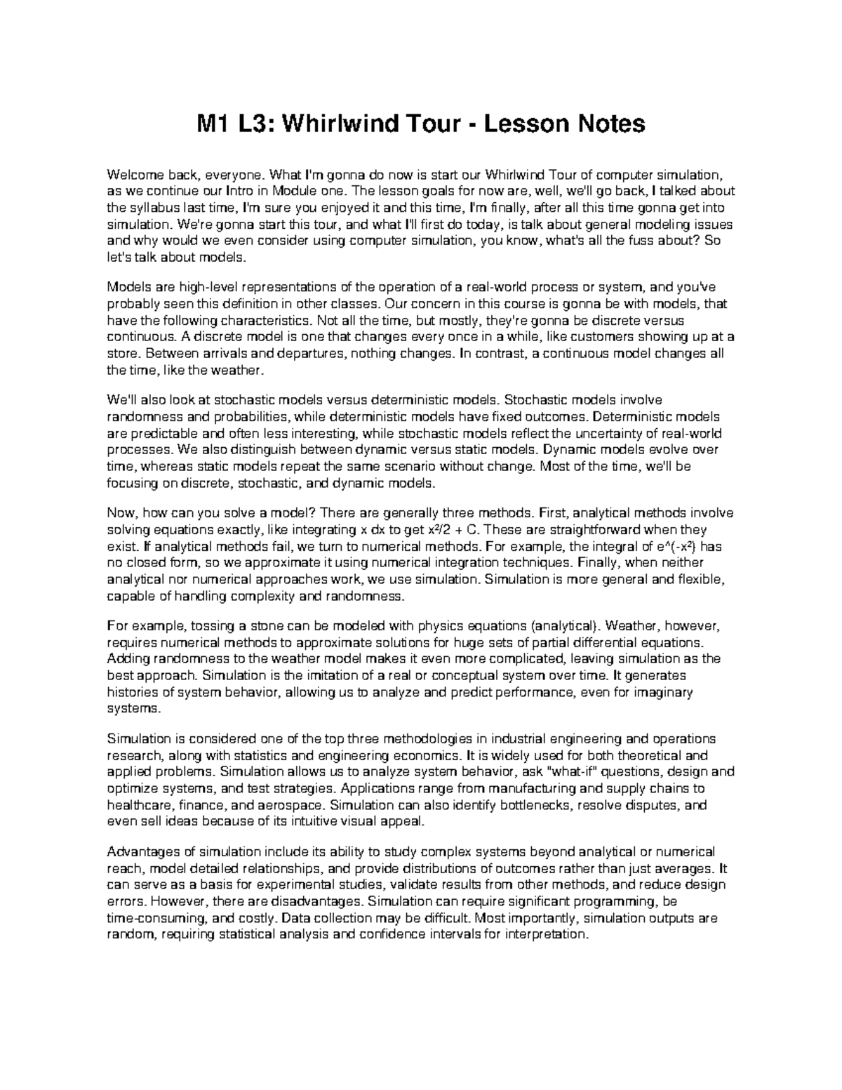 M1 L3: Whirlwind Tour of Computer Simulation Lesson Notes - Studocu
