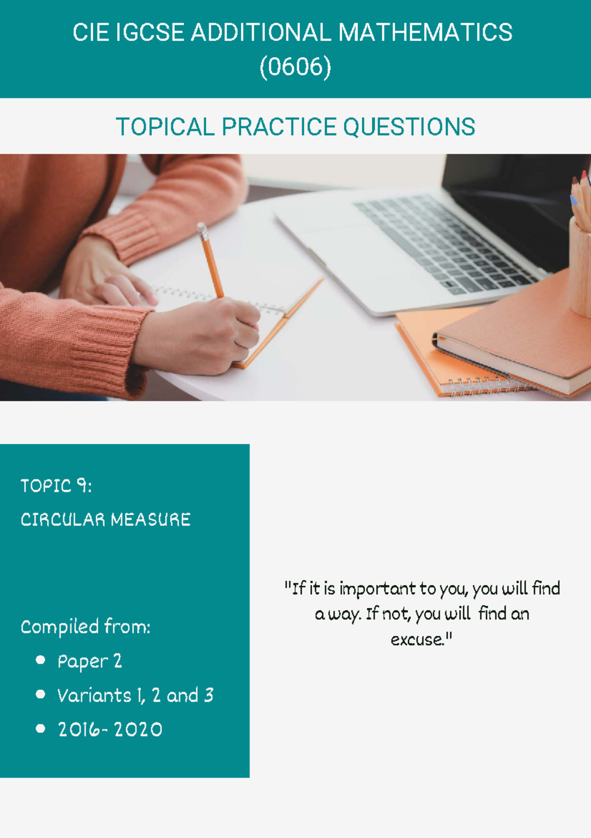 CIE IGCSE ADDITIONAL MATH (0606) TOPICAL PRACTICE: CIRCULAR MEASURE ...
