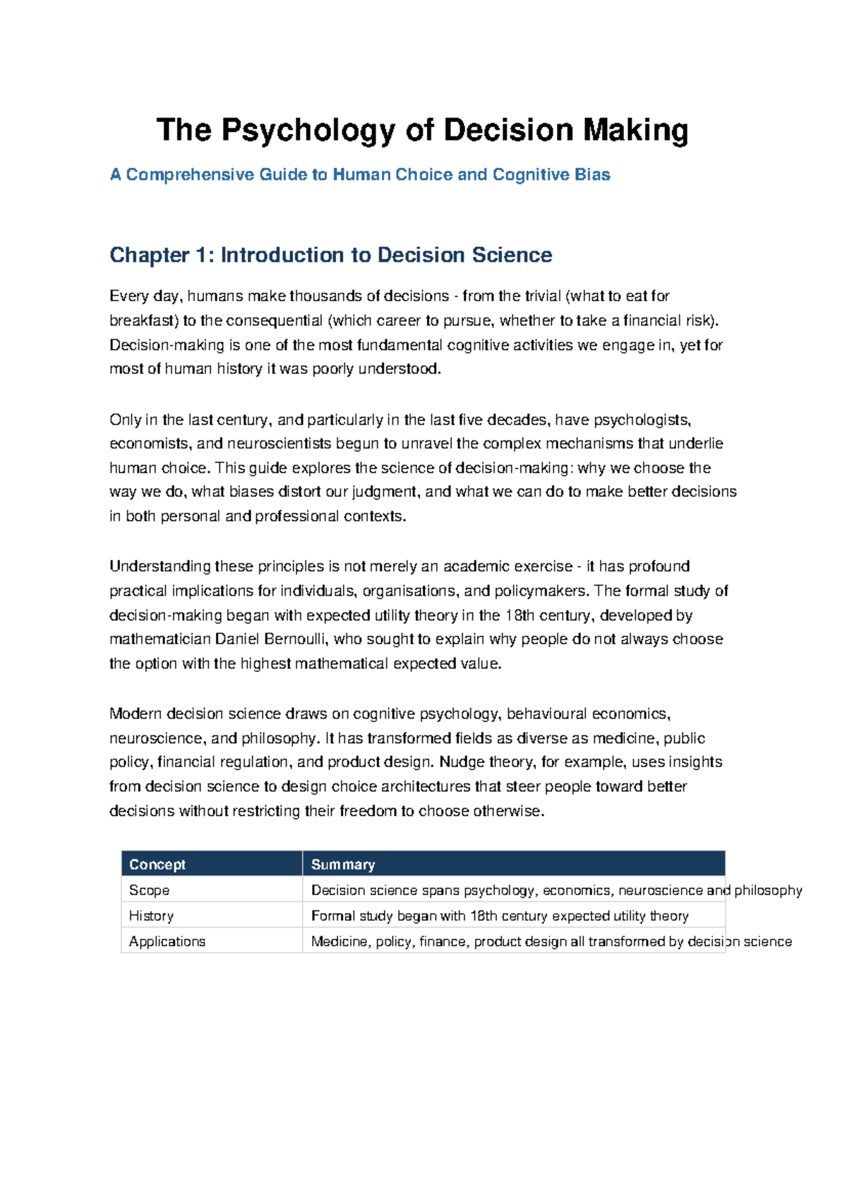 Psychology of Decision Making (PSY 101) - Chapter 1: Intro to Decision ...