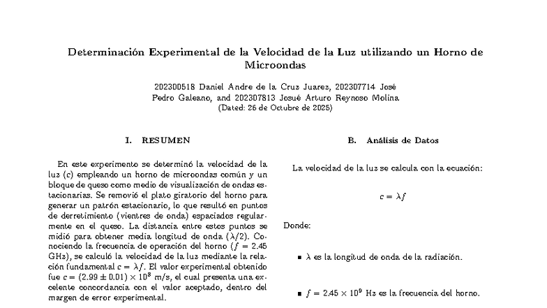Informe 6: Determinación Experimental de la Velocidad de la Luz ...