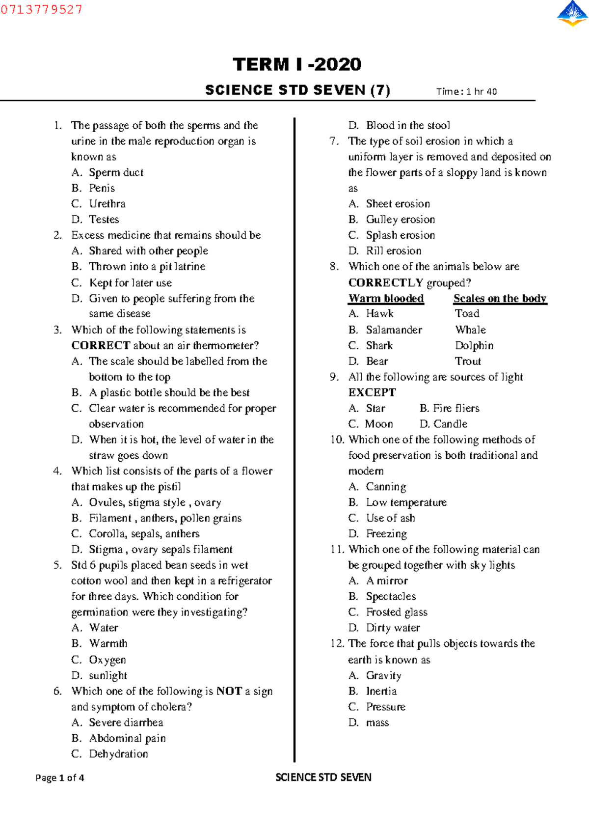 STD 7 Science - Term I Exam Preparation Notes - Studocu