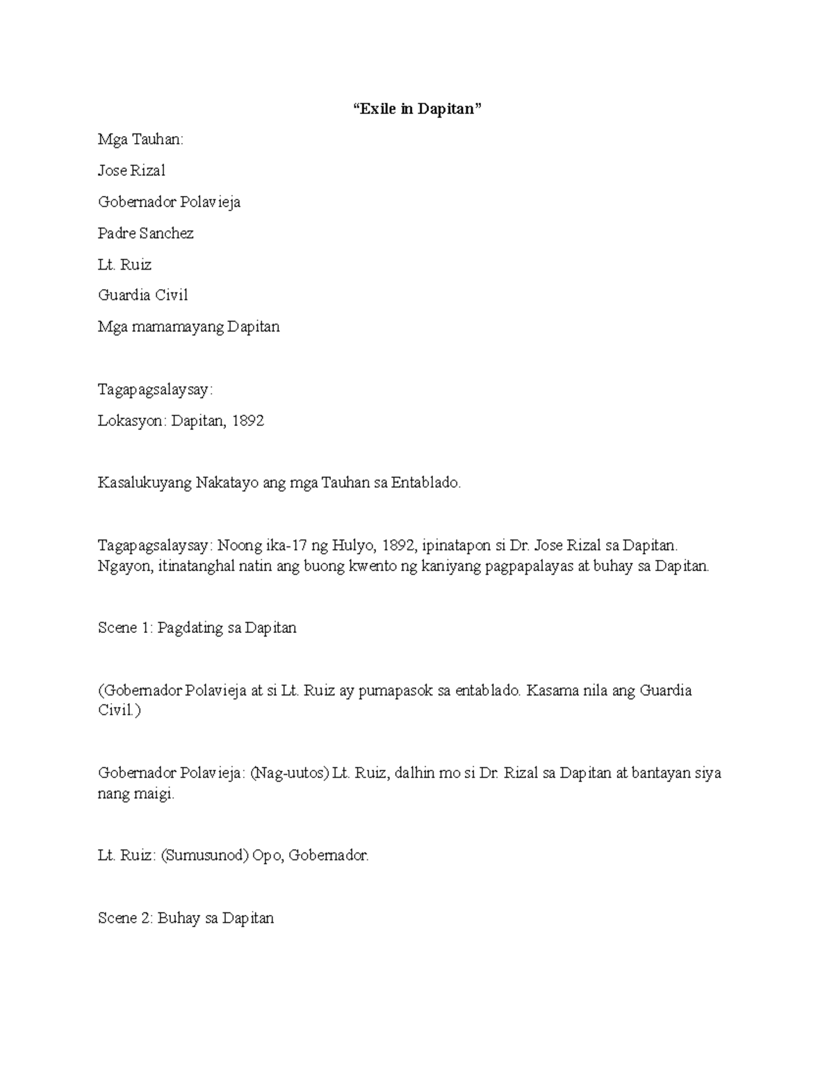 Rizal's Exile in Dapitan: A Dramatic Retelling of 1892 - Studocu