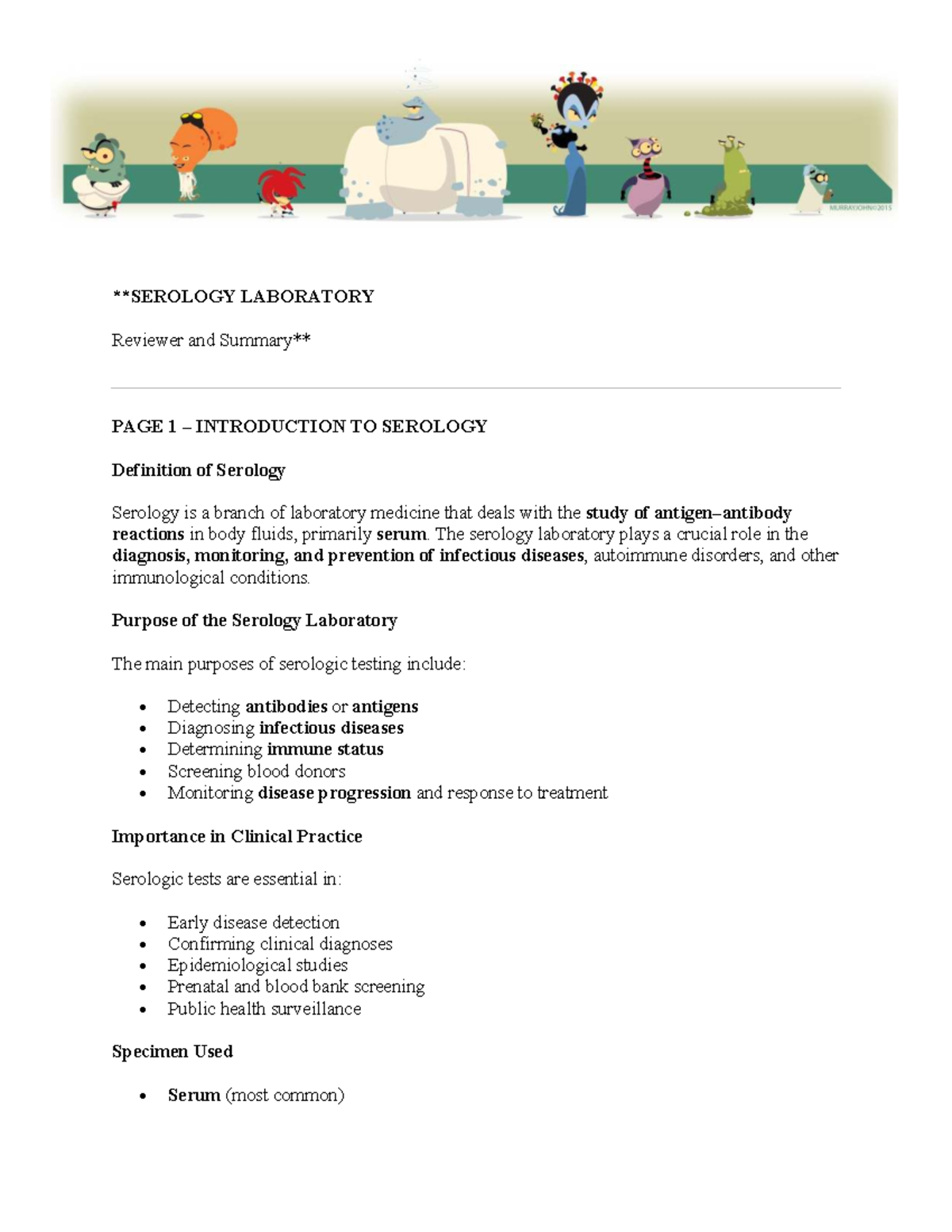Serology LAB Review: Summary & Guide for Testing Methods - Studocu