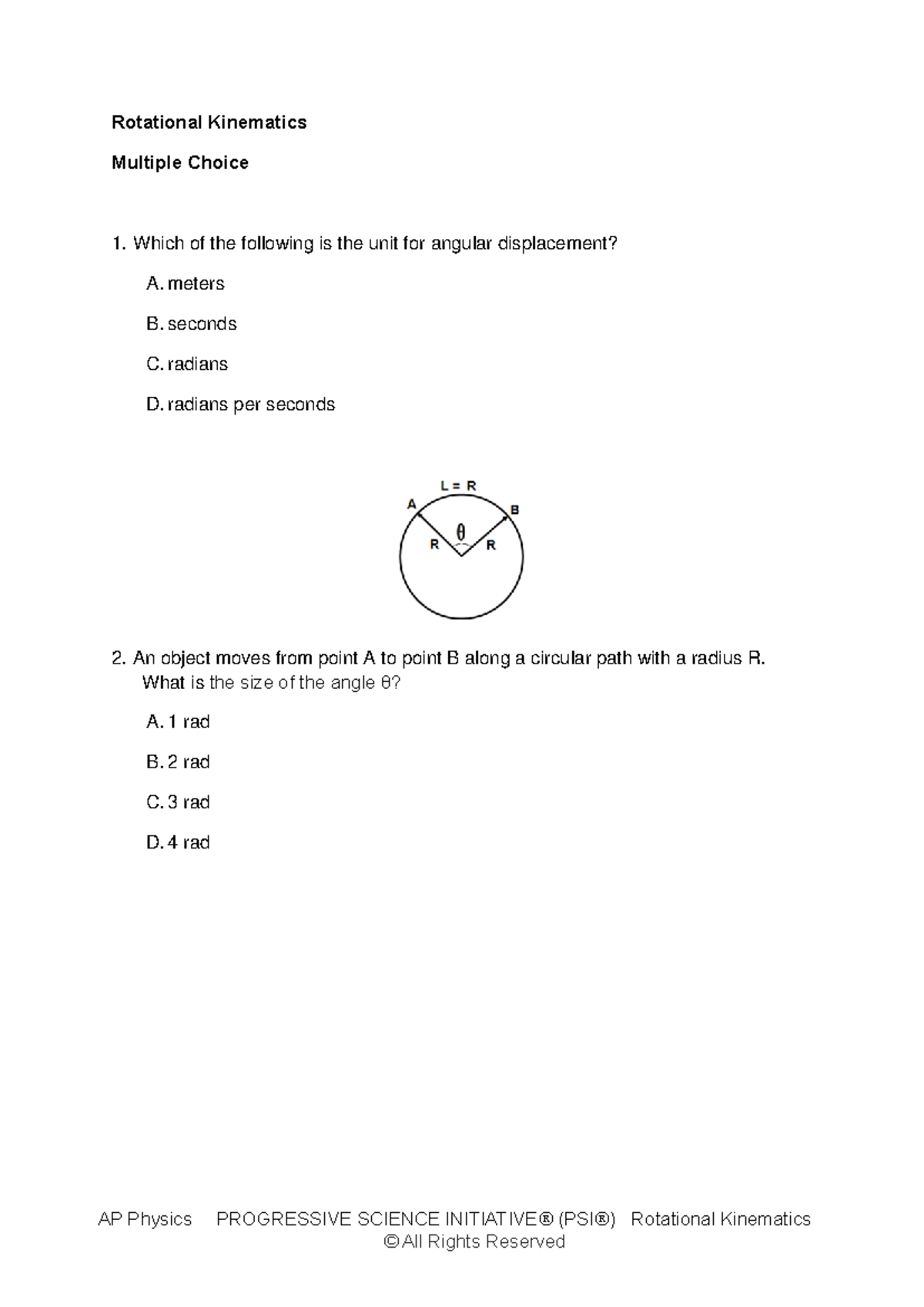 AP Physics 1: Rotational Kinematics Multiple Choice Questions - Studocu
