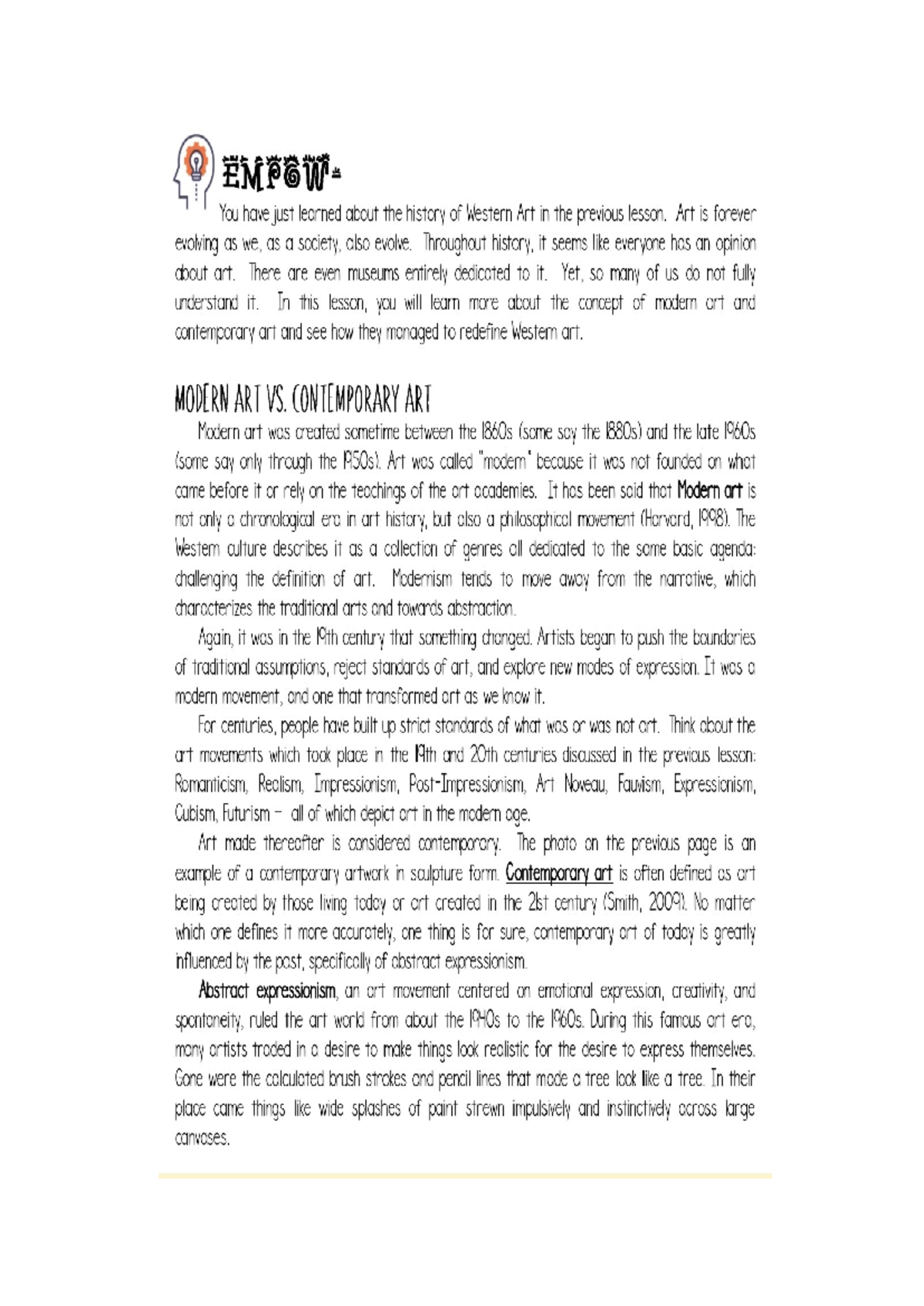 Lesson 9: Understanding Modern and Contemporary Art - Studocu