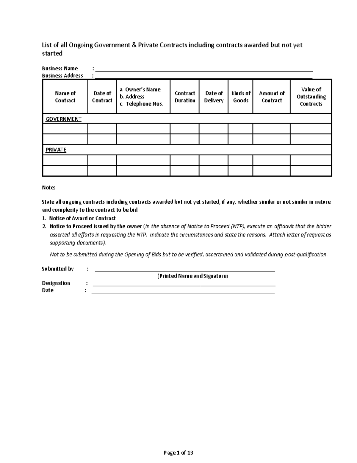 Ongoing Government and Private Contracts List for Bidding (BID-Forms ...