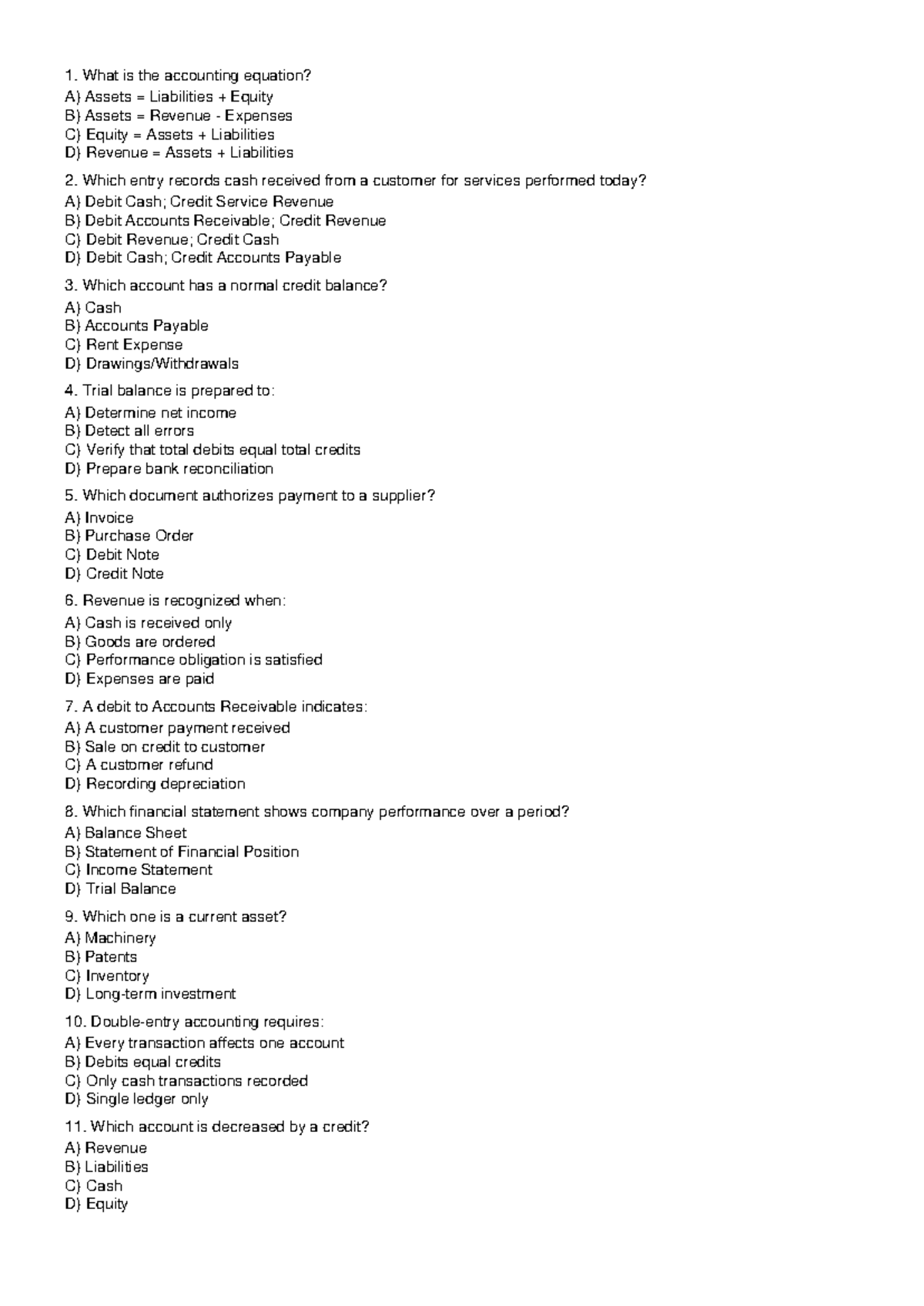 Accounting Quiz Questions and Answers for ACCT101 - Studocu