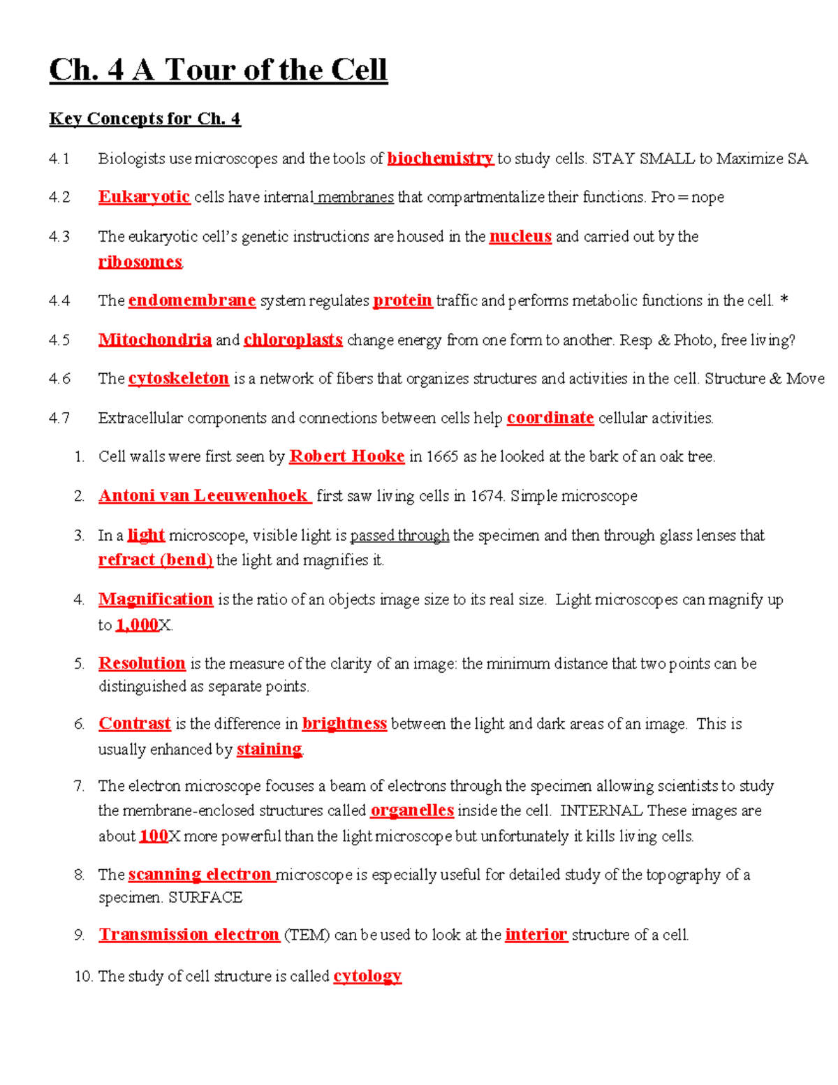 Ch. 04 Key Concepts: A Comprehensive Tour of the Cell - Studocu