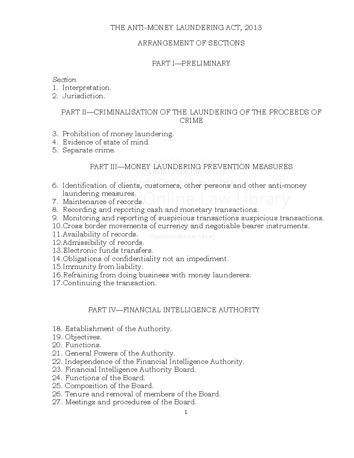 Anti-Money Laundering Act, 2013: Comprehensive Section Overview - Studocu