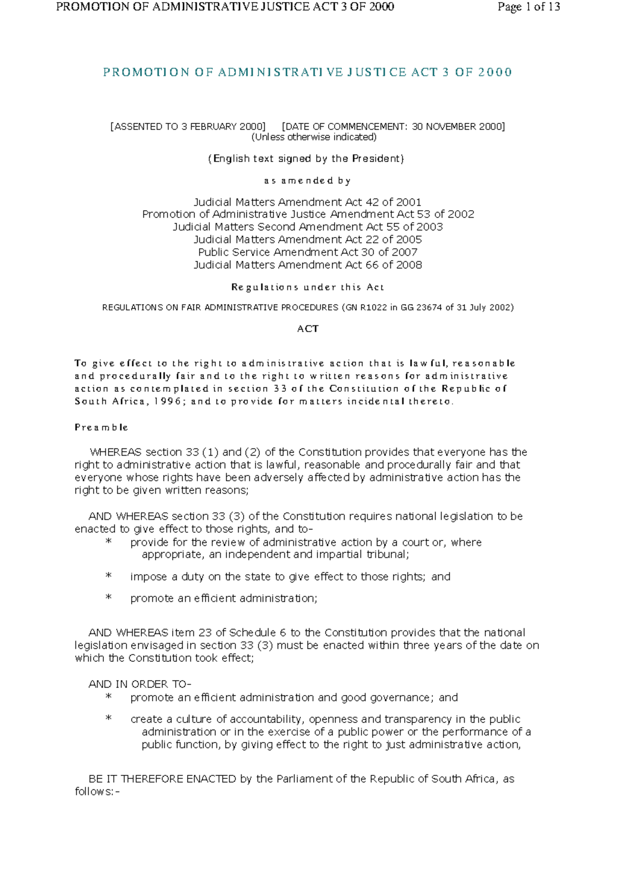 PAJA - Promotion of Administrative Justice Act Overview and Amendments ...