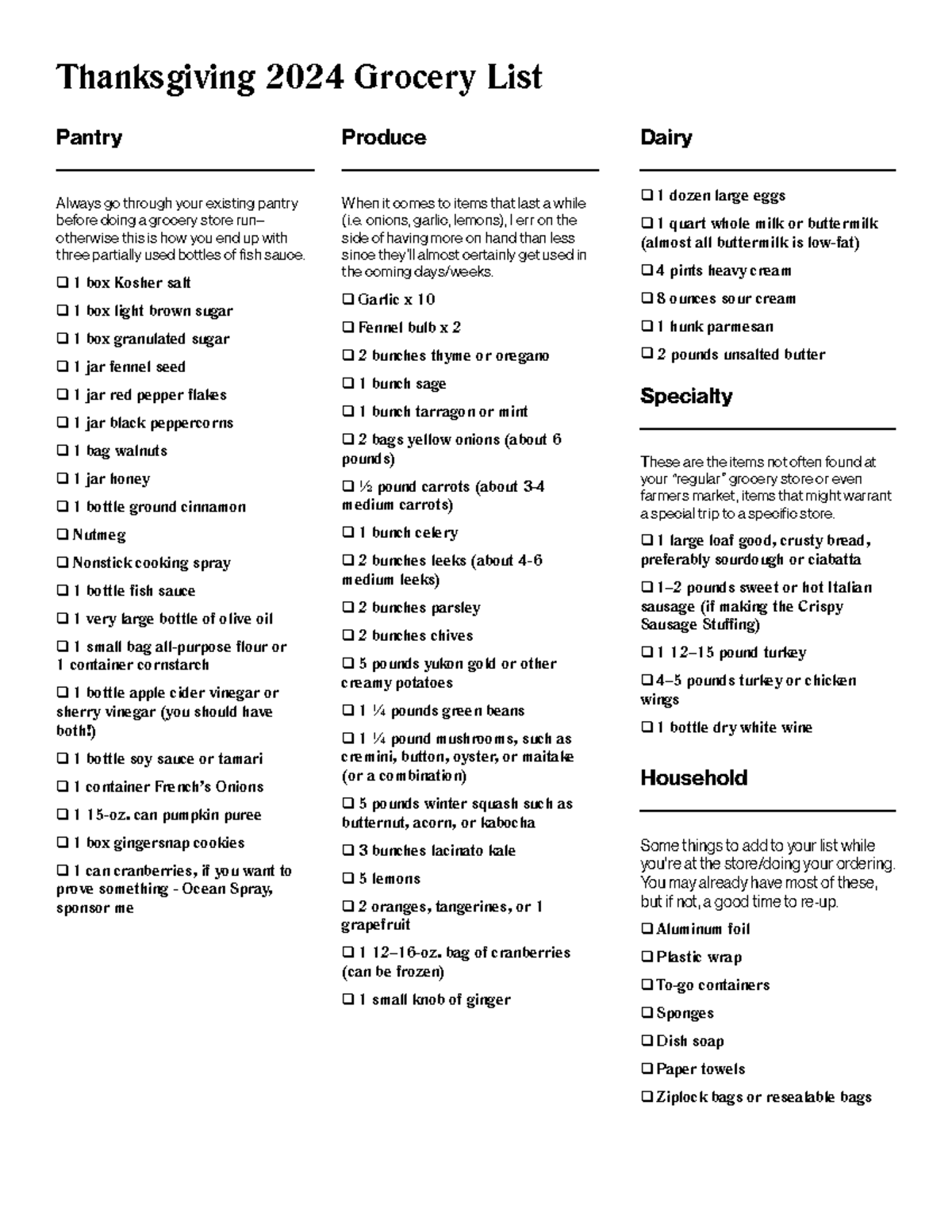 The 2024 Alison Roman Thanksgiving Special - Thanksgiving 2024 Grocery ...