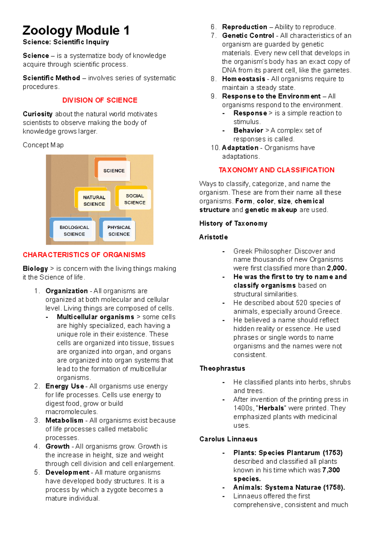 Zoology Module 1 Notes - Zoology Module 1 Science: Scientific Inquiry ...