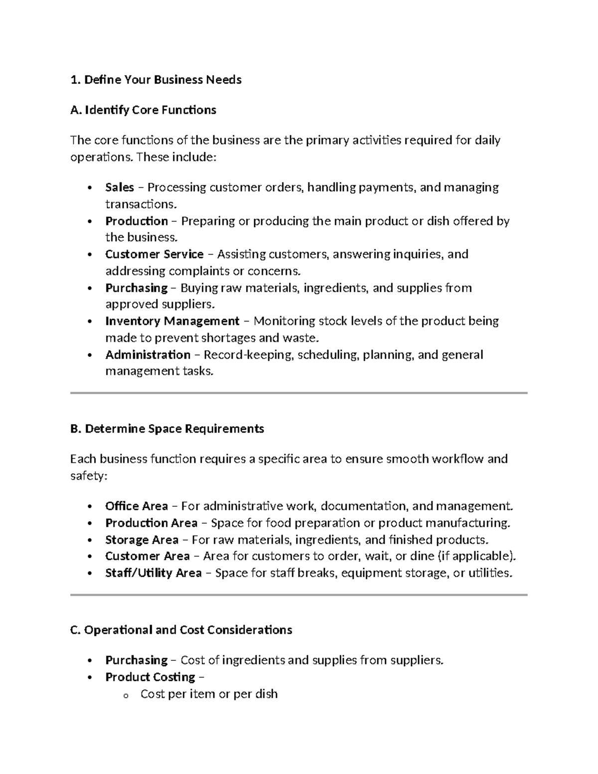 Business Needs Analysis: Core Functions & Space Requirements - Studocu
