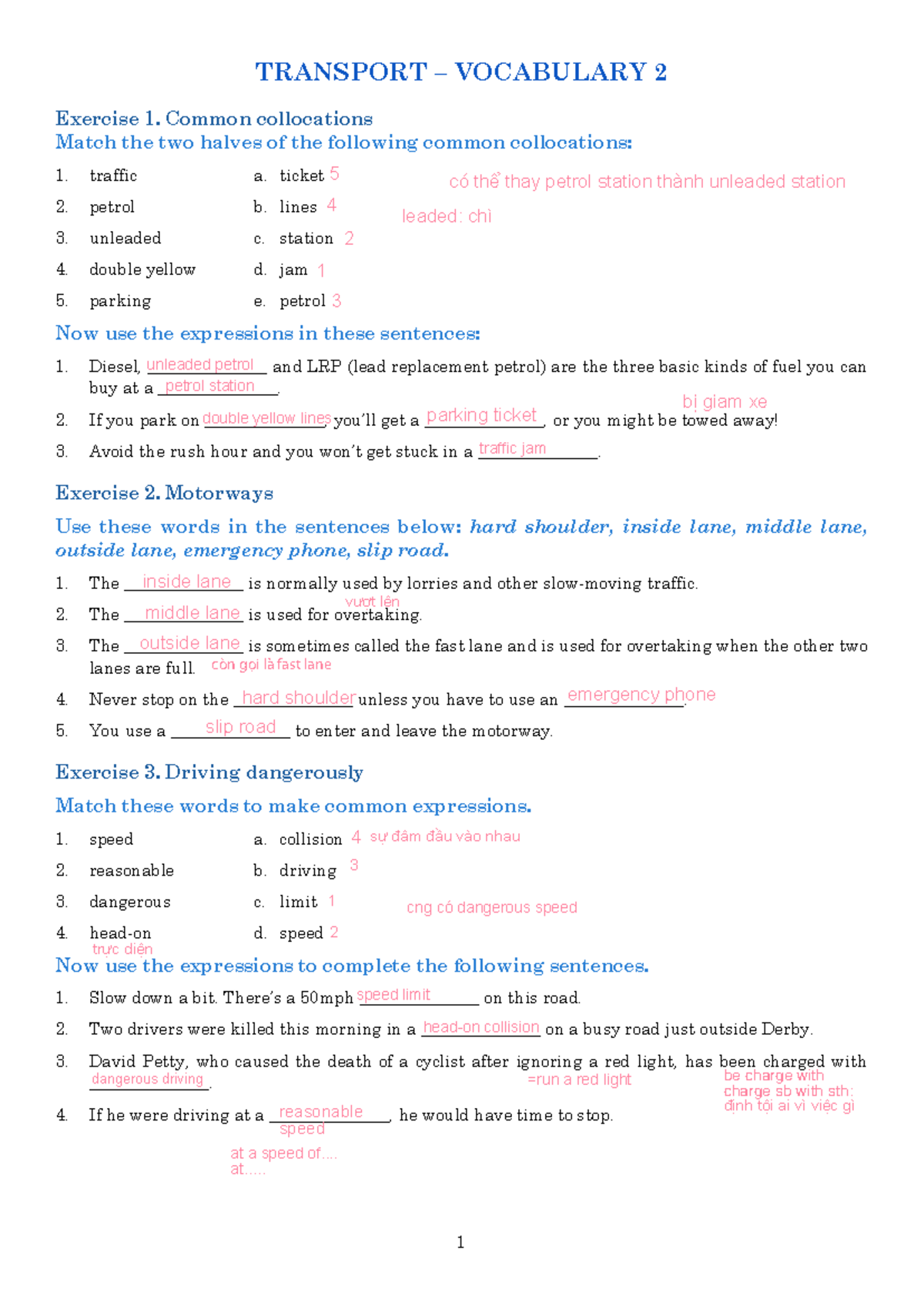 Transport Vocabulary 2: Common Collocations & Driving Expressions - Studocu