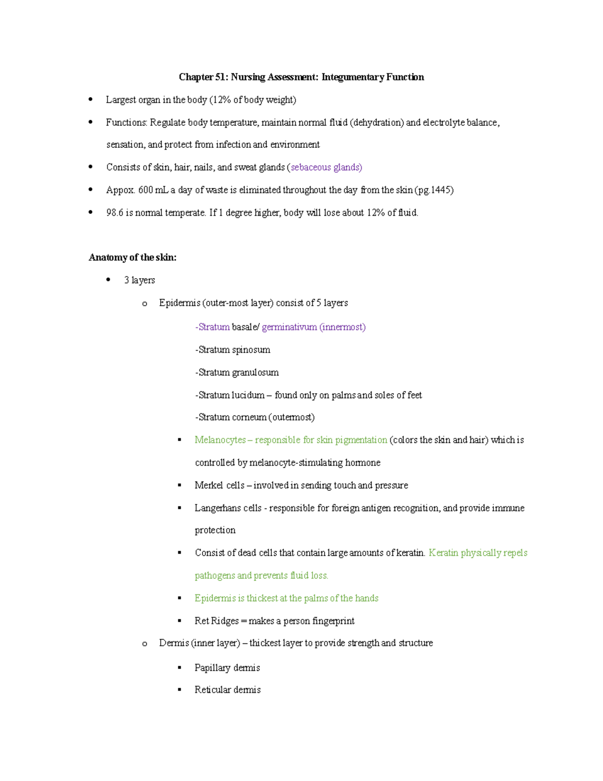 Chapter 51- Nursing Assessment Integementary system - Chapter 51 ...