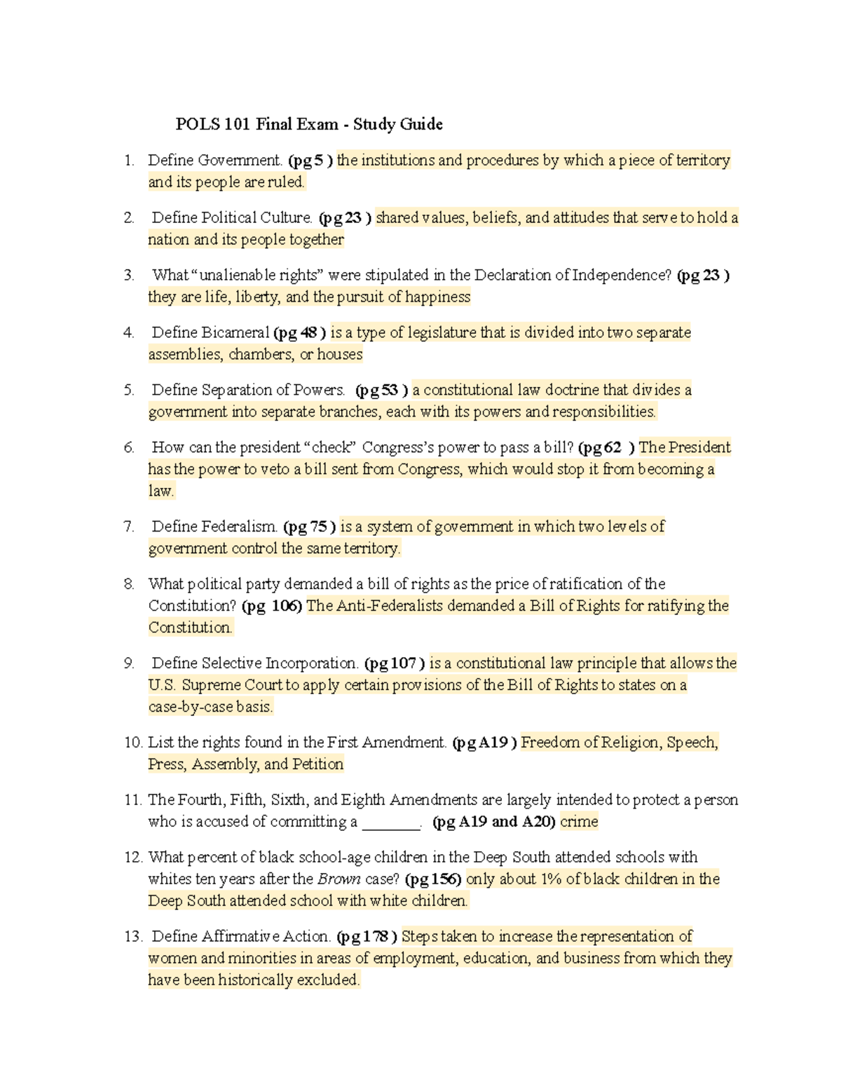 POLS 101 Final Exam - Study Guide - POLS 101 Final Exam - Study Guide ...