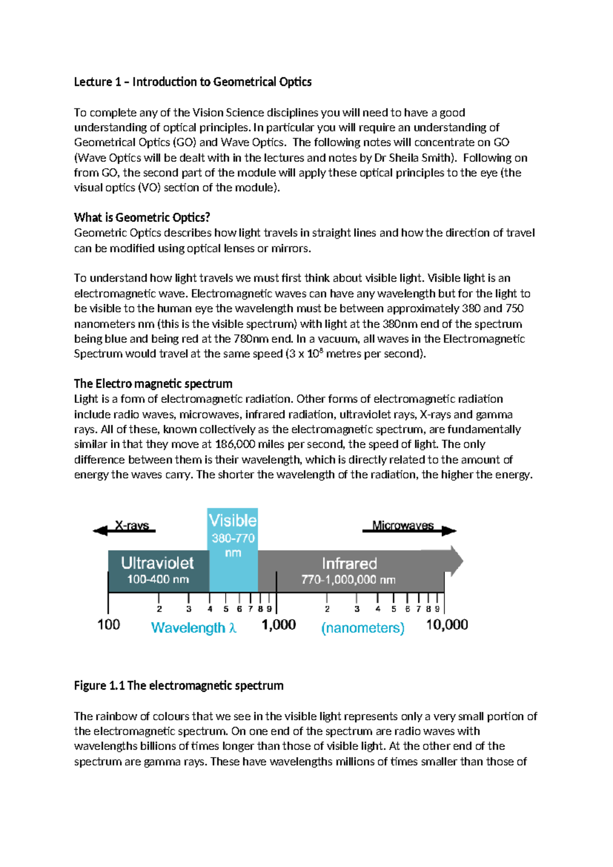 Lecture 1: Introduction to Geometrical Optics (GO) Notes 2023 - Studocu