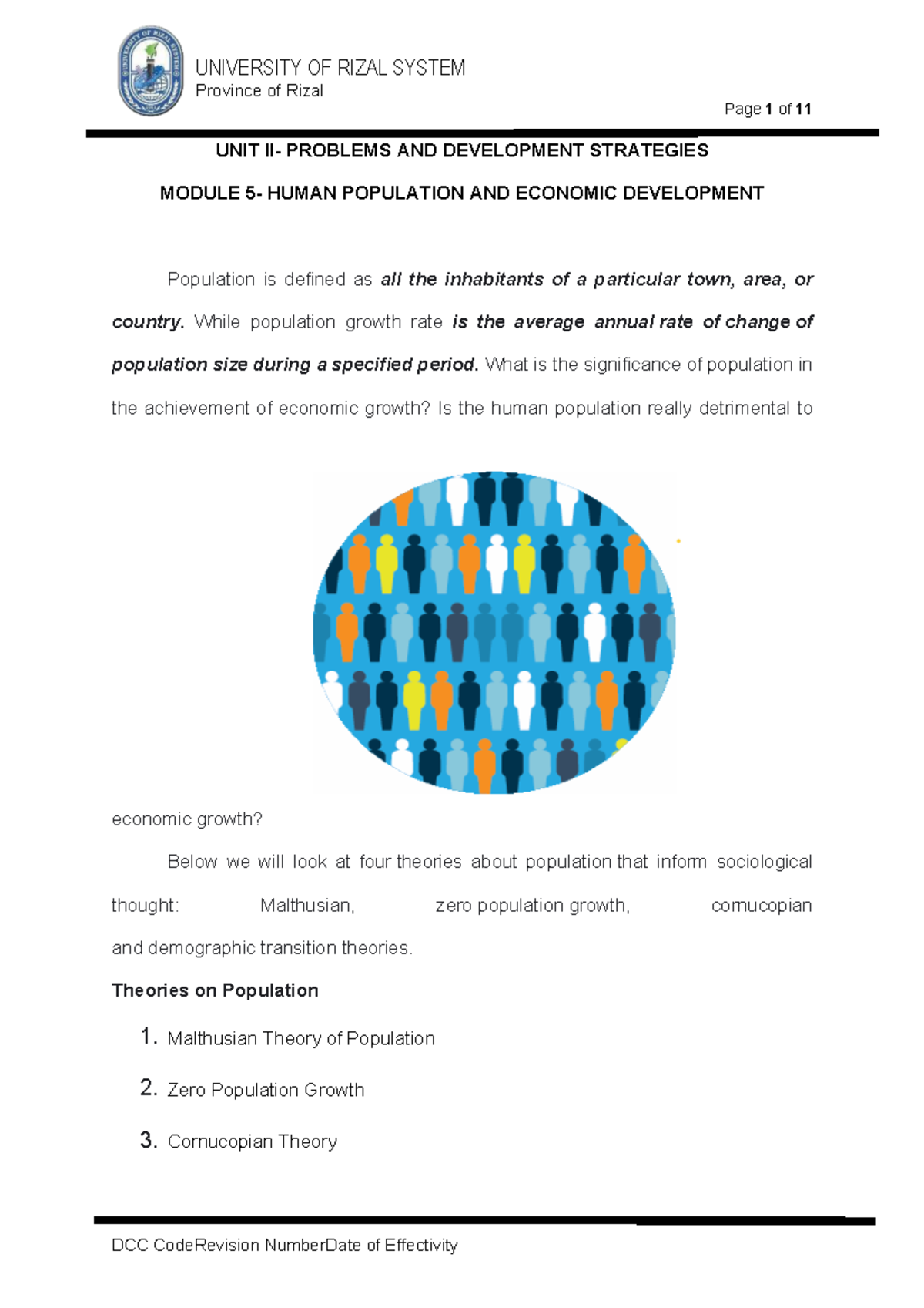 BE 3 ECO DEV - Module 5: Theories of Population Growth and Economic ...