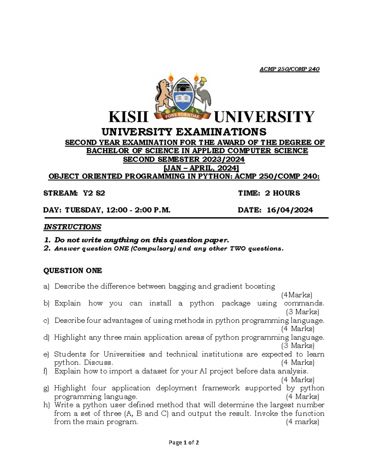 ACMP 240 Final Exam: Object Oriented Programming in Python - Studocu