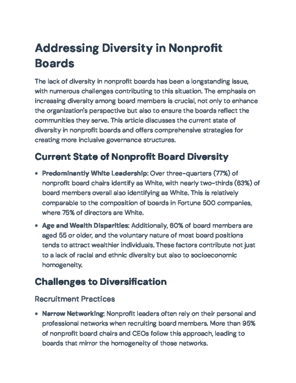 Enhancing Diversity in Nonprofit Boards: Strategies and Challenges ...