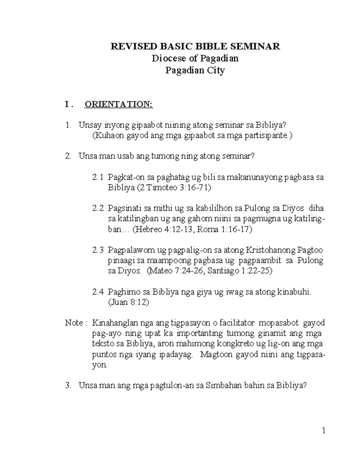 Revised Basic Bible Seminar (BBS) Notes for Pagadian Diocese - Studocu