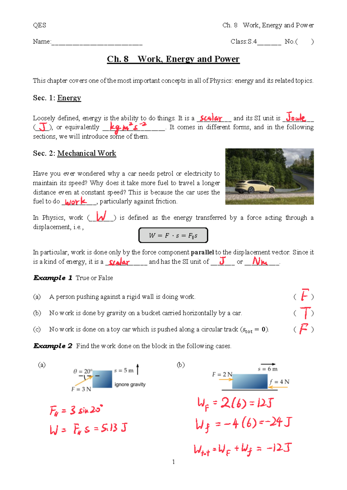 QES Ch. 8 Energy Notes: Work, Energy, and Power Concepts - Studocu