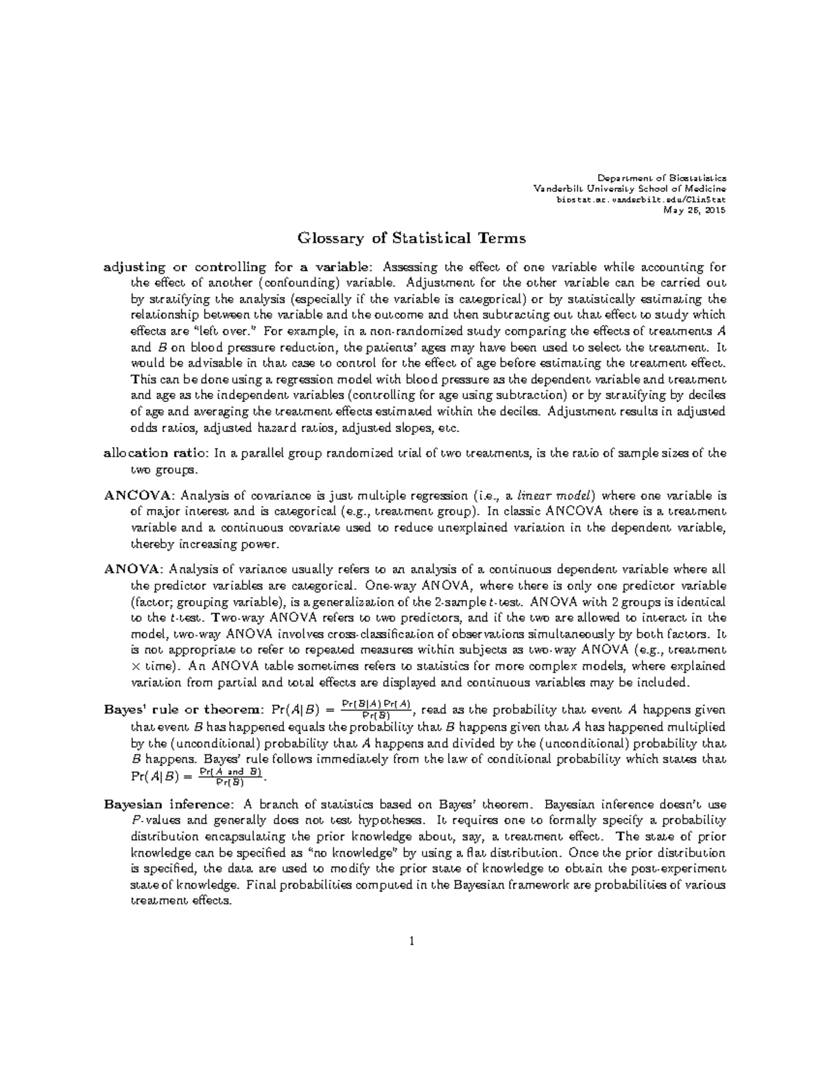 Glossary of Statistical Terms for Biostatistics Course (BIOS 101) - Studocu