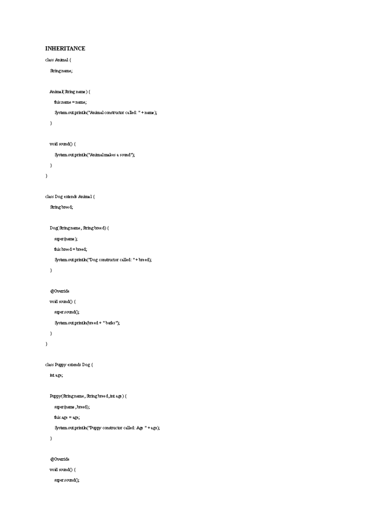 Inheritance and Exception Handling in Java - CODE Revision - Studocu