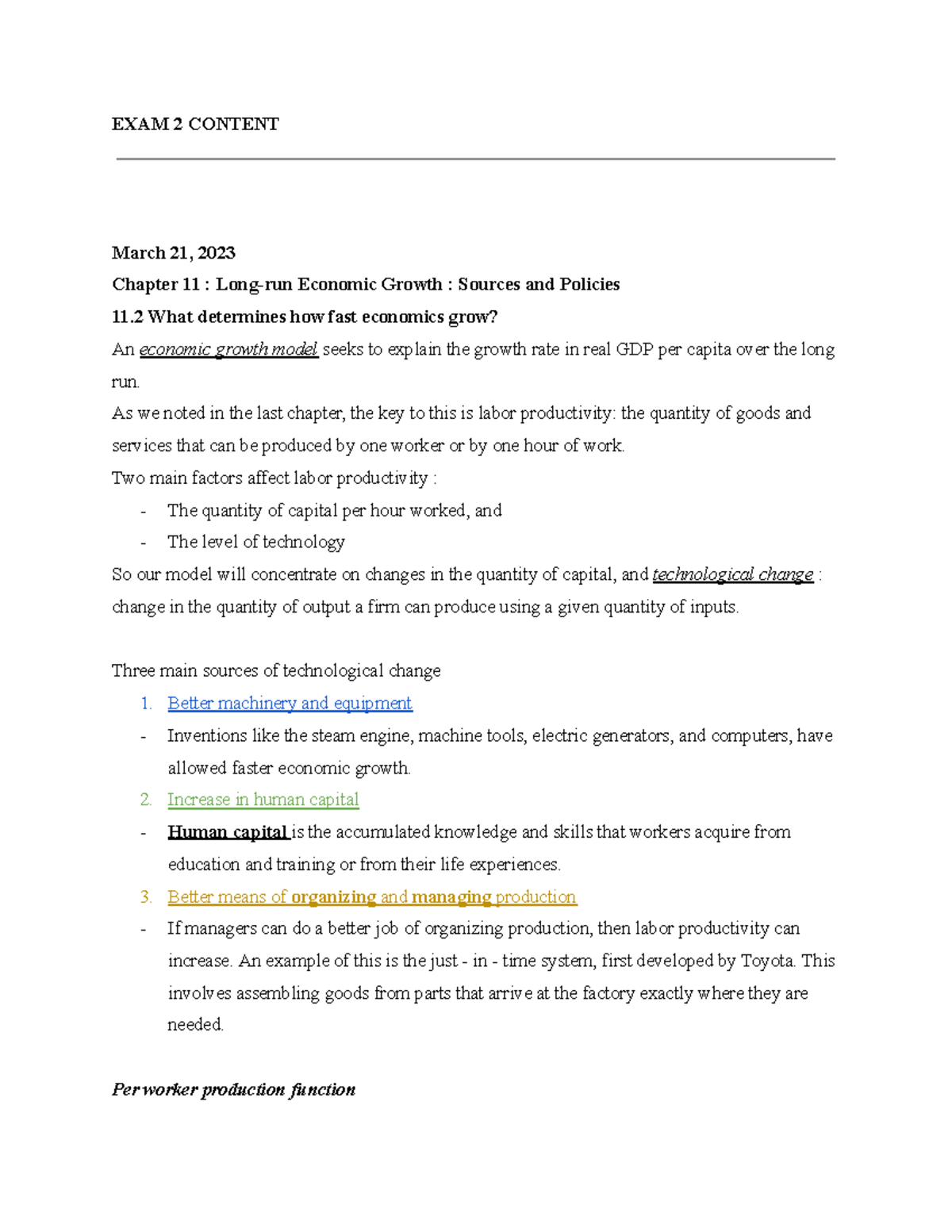 ECON103 Exam 2 Review: Economic Growth, Technological Change, and More ...