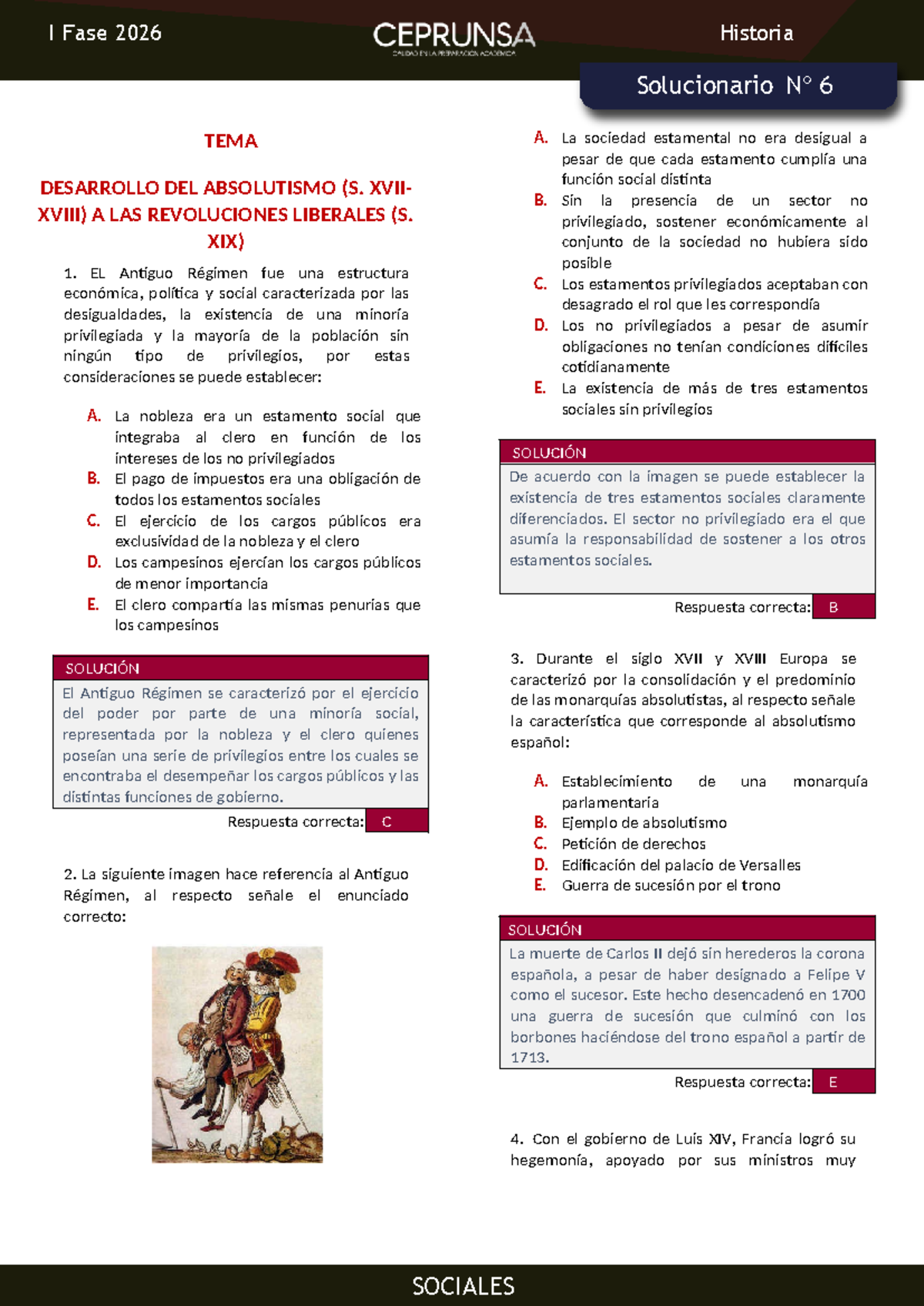 I Fase 2026 Historia Solucionario Nº 6: Análisis del Antiguo Régimen y ...