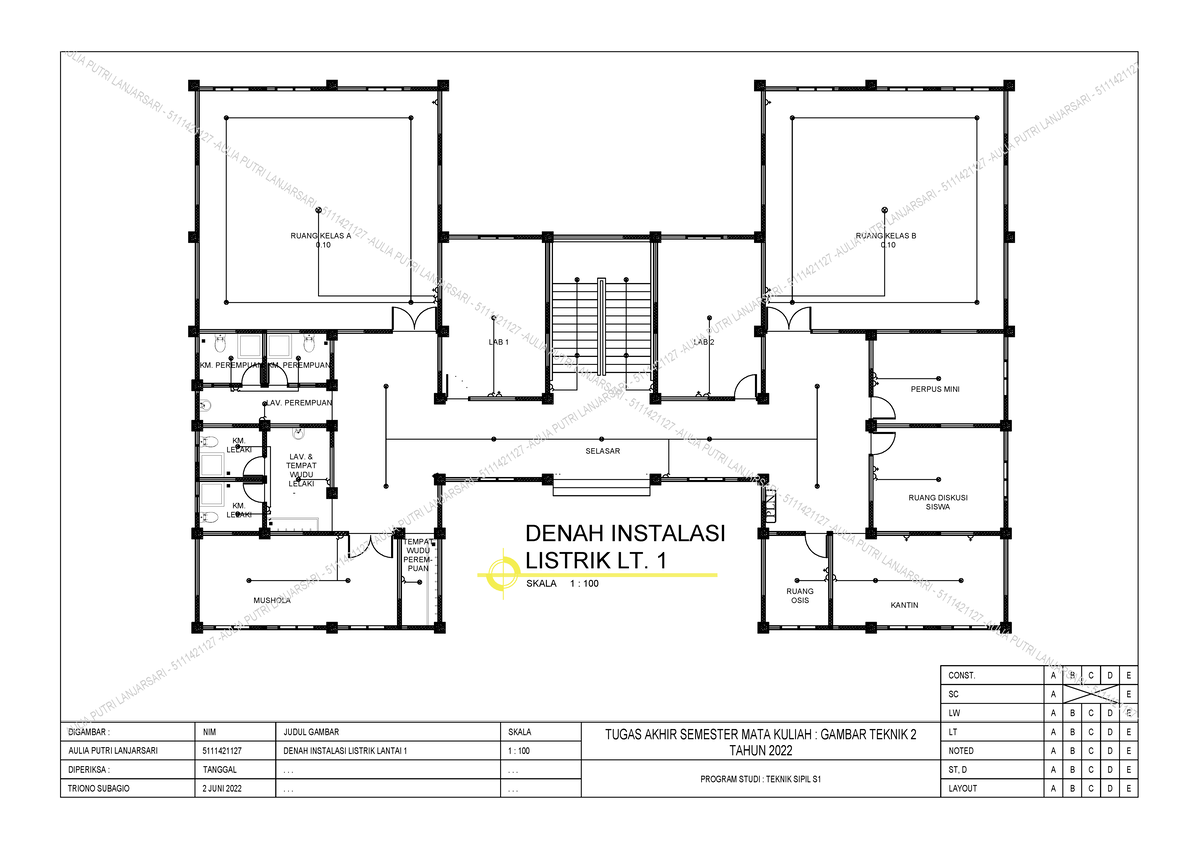 Gamtek Autocad Denah Instalasi Listrik Lantai 1 - LAV. & TEMPAT WUDU ...