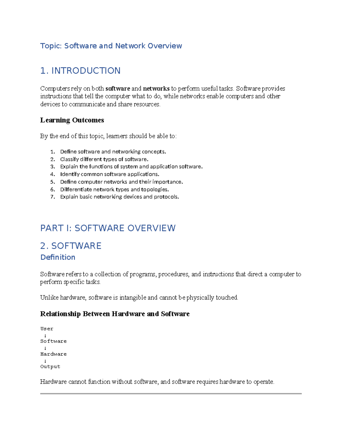 Software and Network Overview: Key Concepts and Types - Studocu