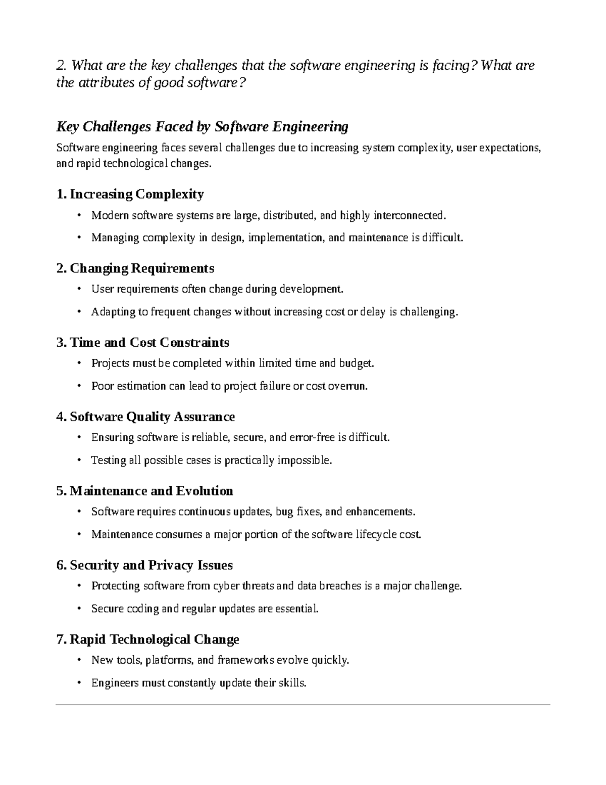 SE 2022 - Key Challenges and Attributes in Software Engineering - Studocu