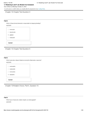 4-1 Mastering A and P Lab: Module Four Homework - Grading Policy ...