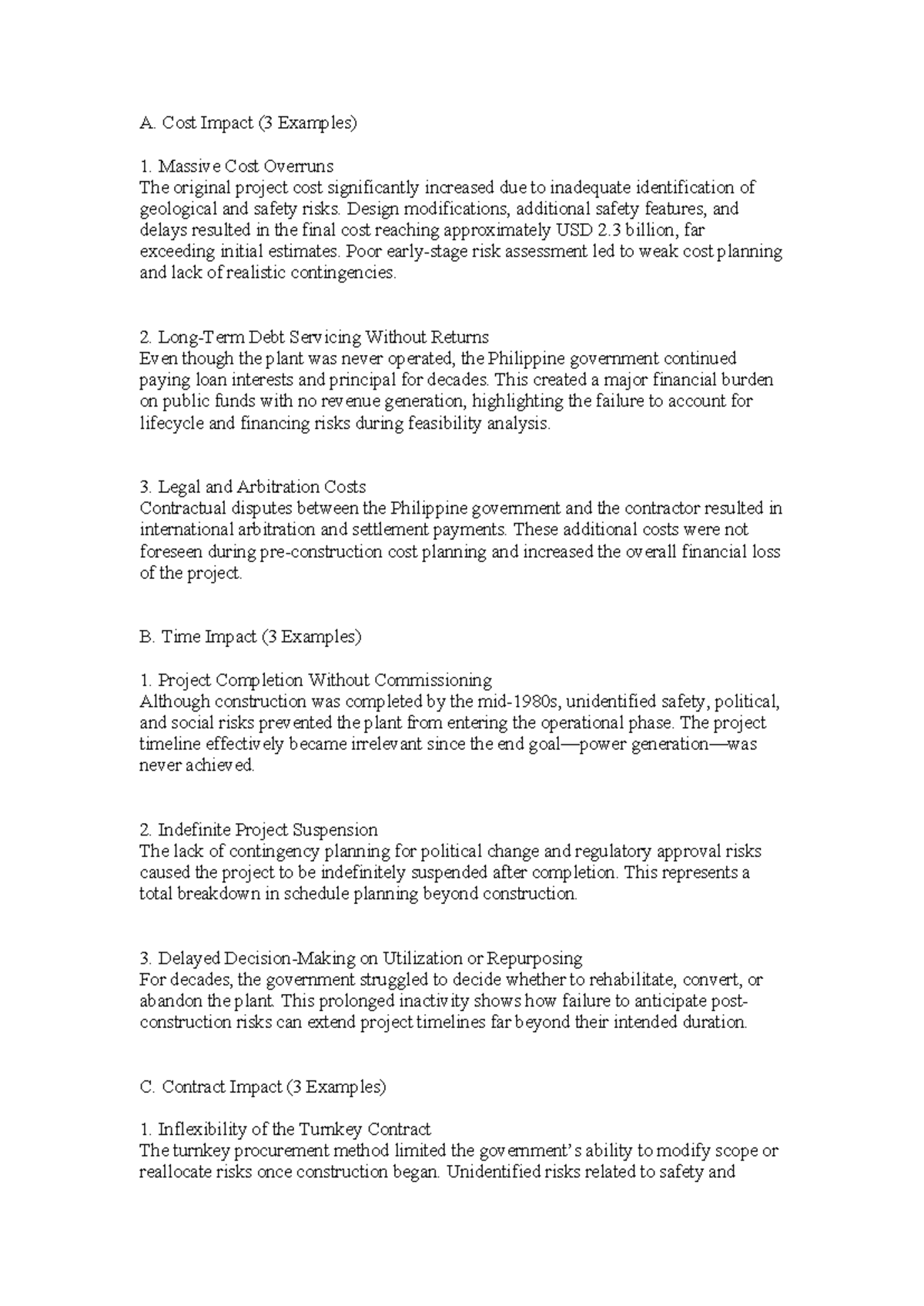 Bataan Case Study: Cost, Time, and Contract Impacts Analysis - Studocu