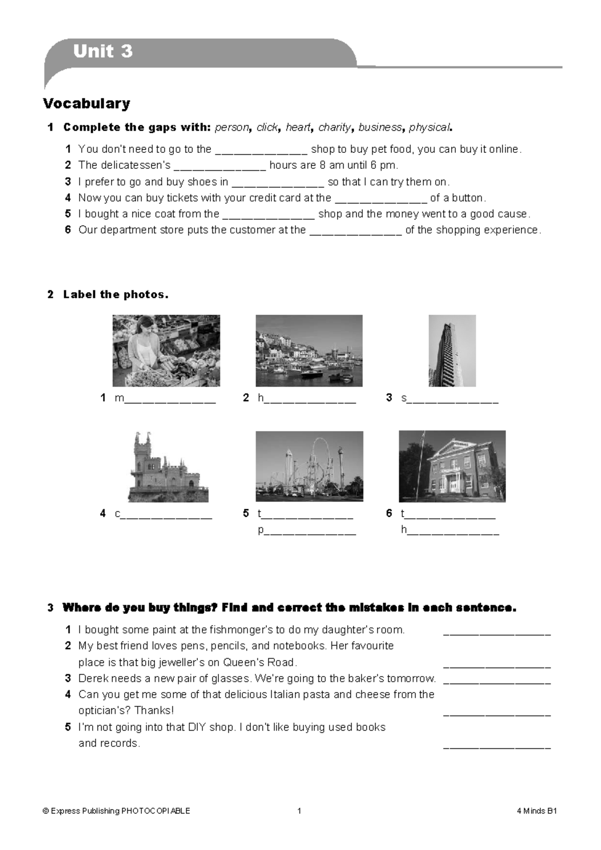03 4Minds Β1 Unit 3 - Vocabulary and Exercises Worksheet - Studocu