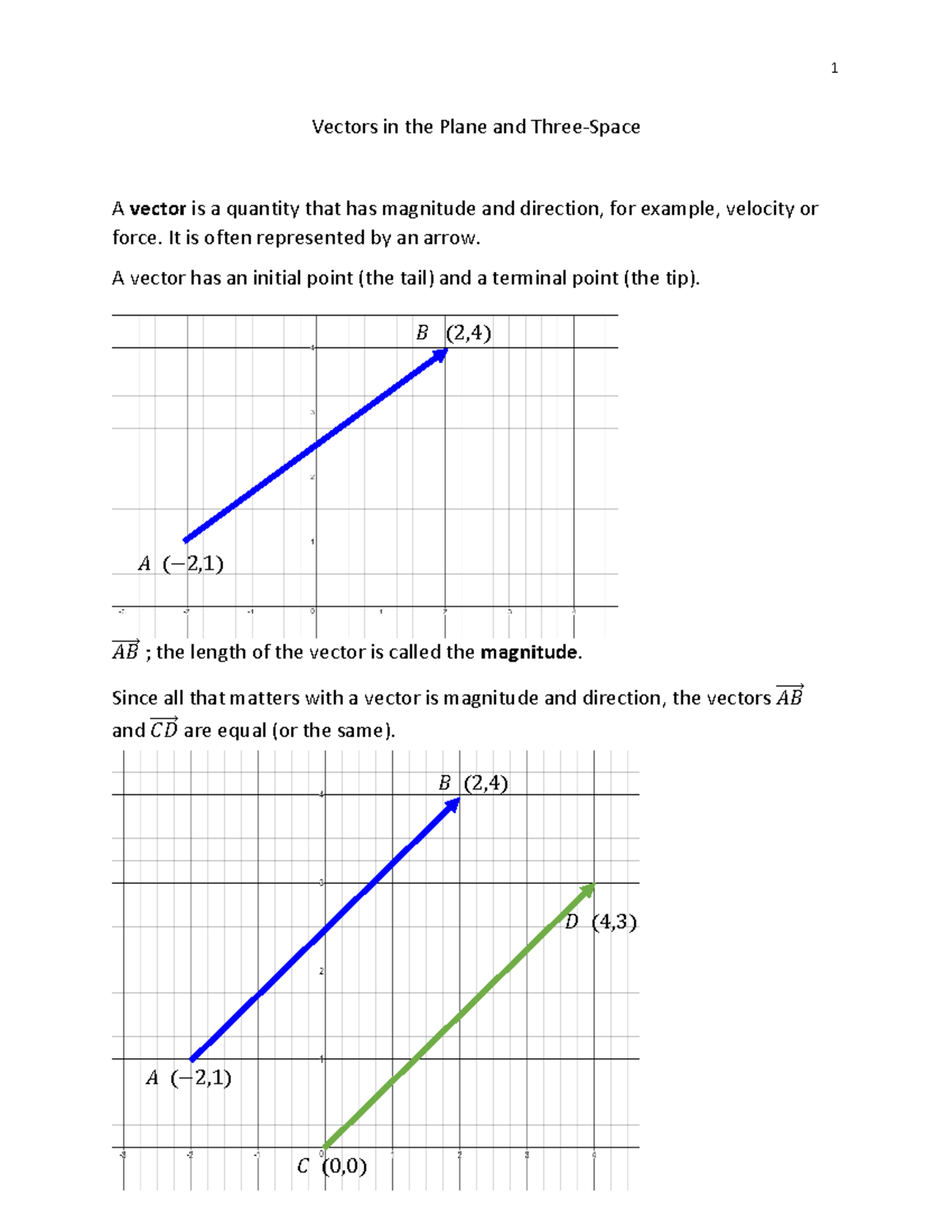 calculus vectors - Vectors in the Plane and Three-Space A vector is a ...